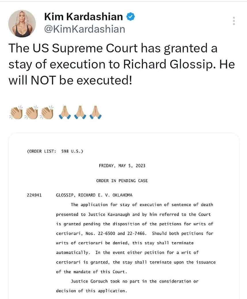 Kim Kardashian's Tweets On Richard Glossip Case