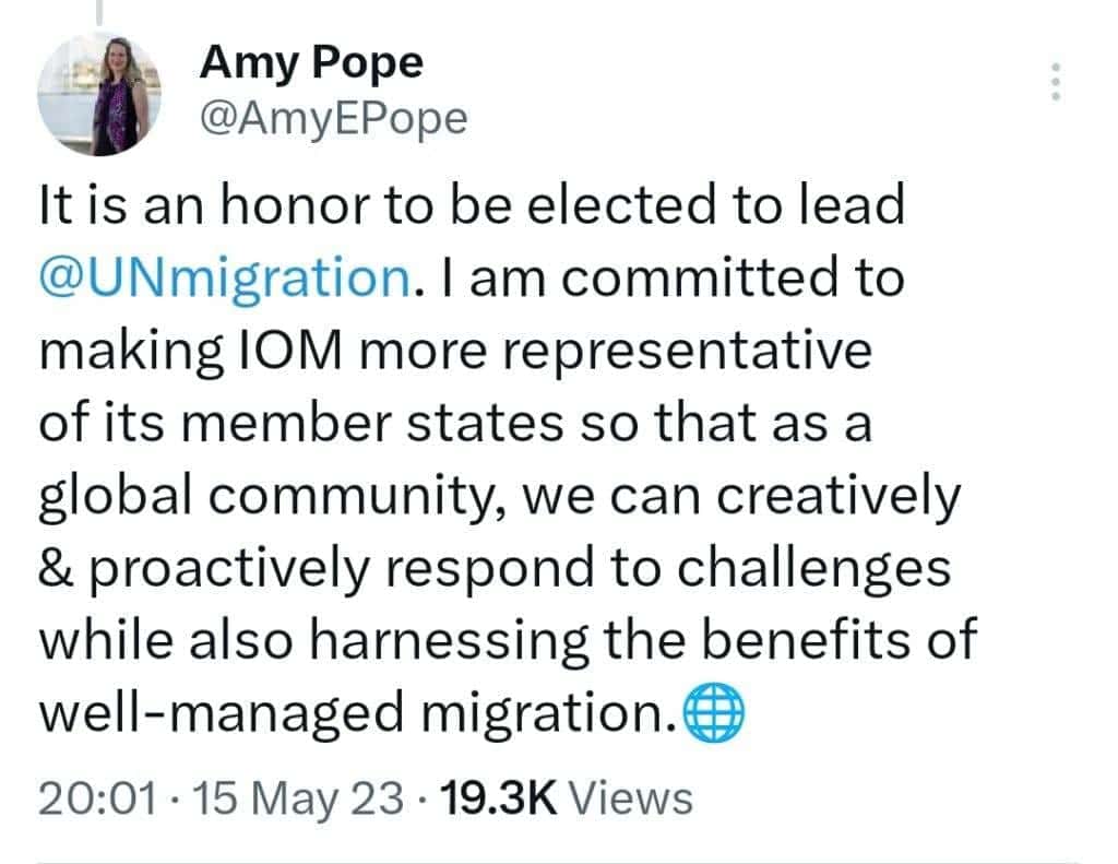 Amy E Pope: New Director General Of IOM-UN Migration!